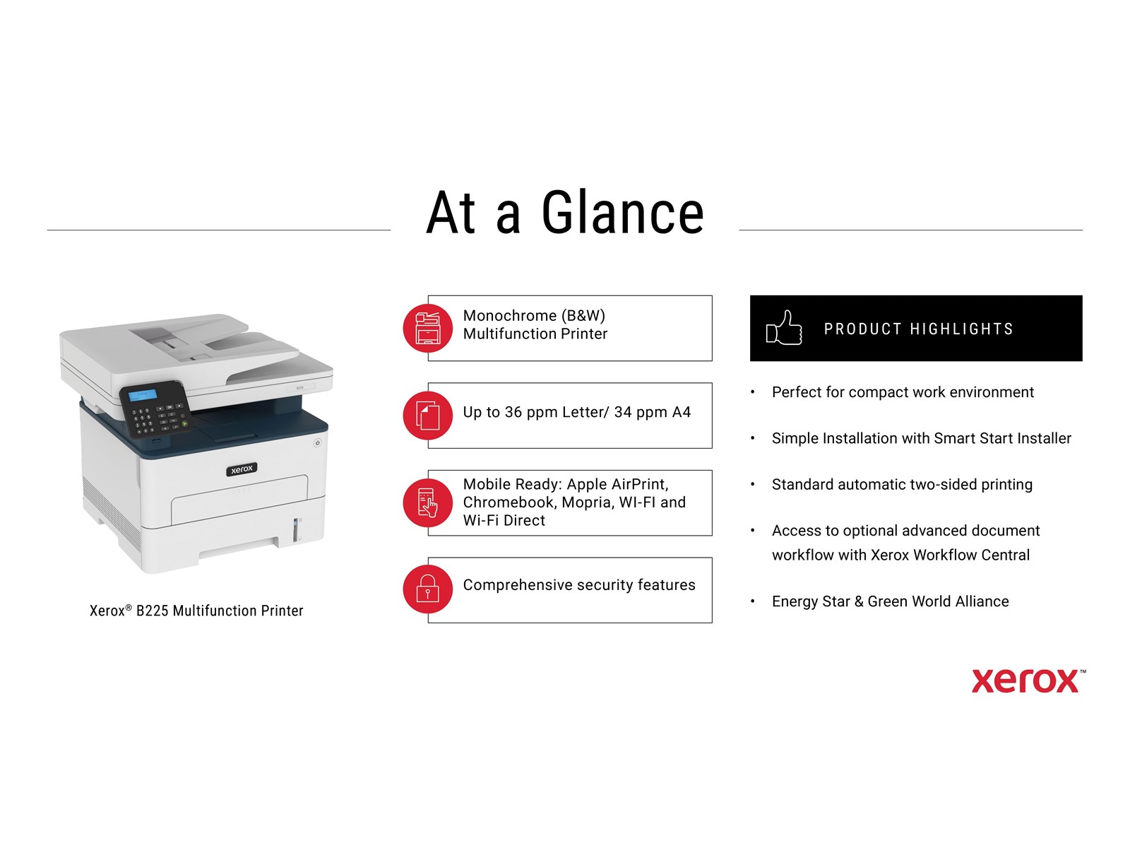 Xerox B225 Laser All in One (B225V/DNI) Multifunktion - Einfarbig - Laser