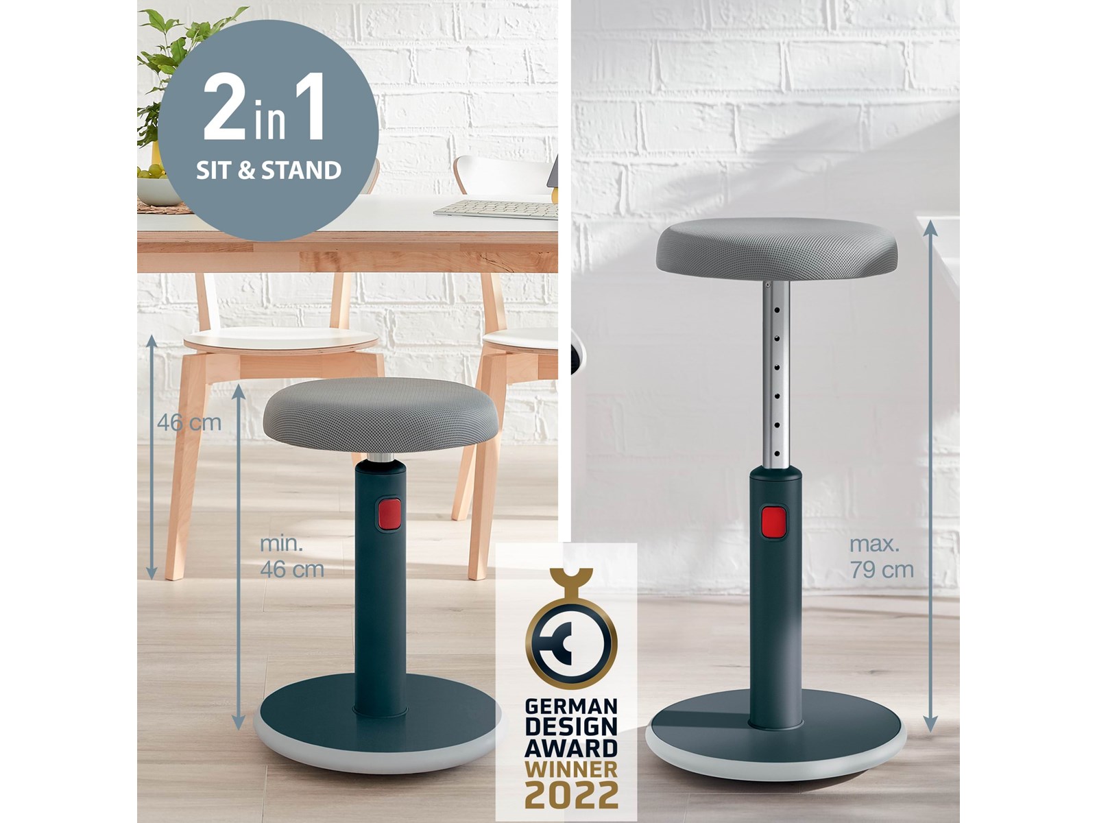 Leitz Ergo Cosy Active Sitz- & Stehhocker 2-in-1 Samtgrau | Günstig