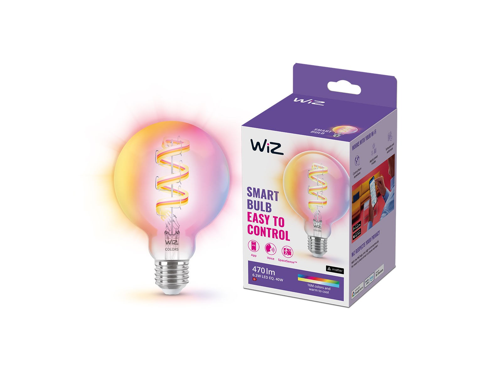 WiZ Color G95 E27 Smart Filament Globe Bulb - RGB/16 Million colors ...
