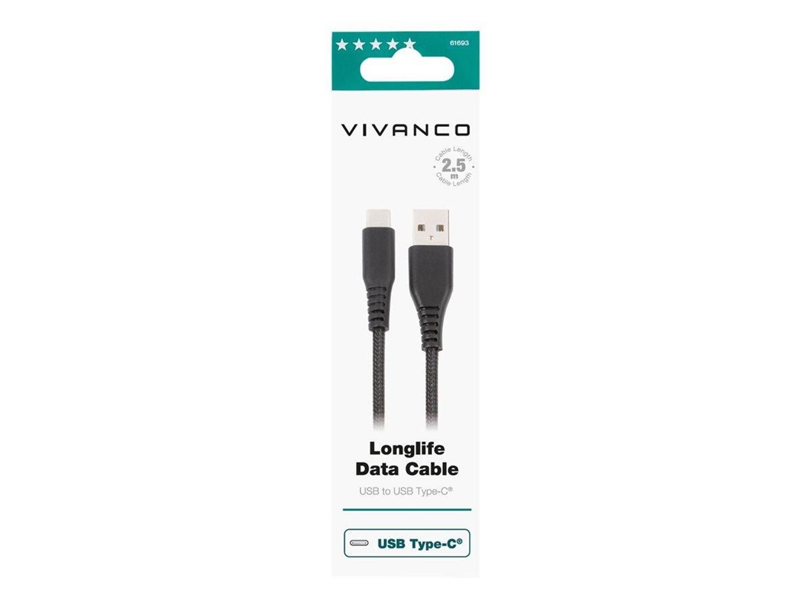 Vivanco LongLife - USB-C cable - 24 pin USB-C to USB - 2.5 m | Günstig