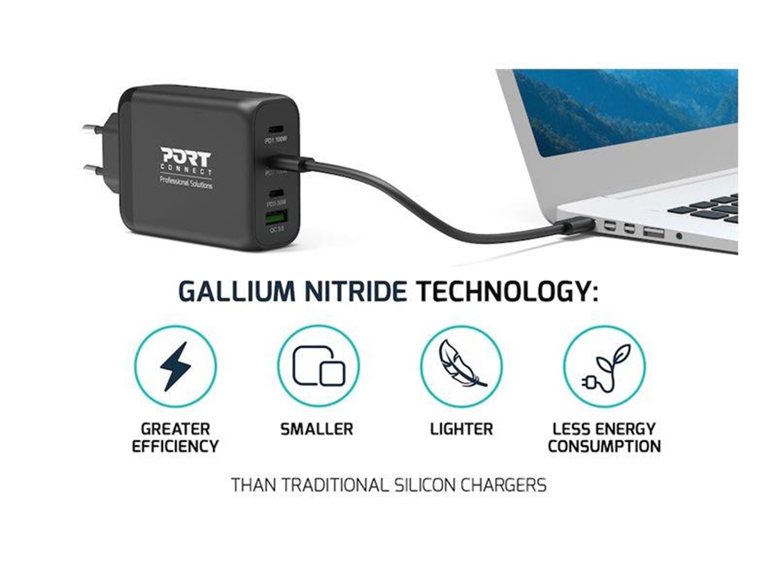 PORT Designs PORT Connect power adapter - GaN - USB Type A 3 x USB-C ...