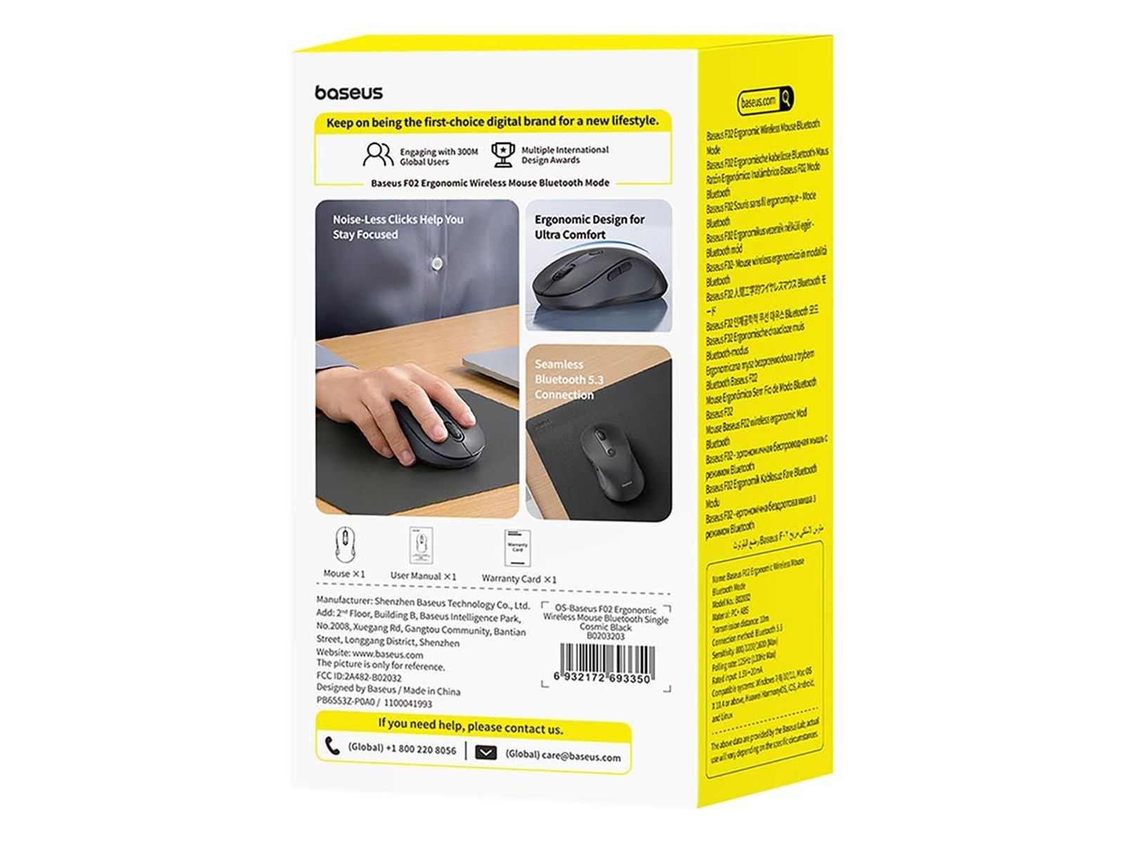 Baseus F02 Wireless Ergonomic Bluetooth Mouse - Black - (Schwarz)