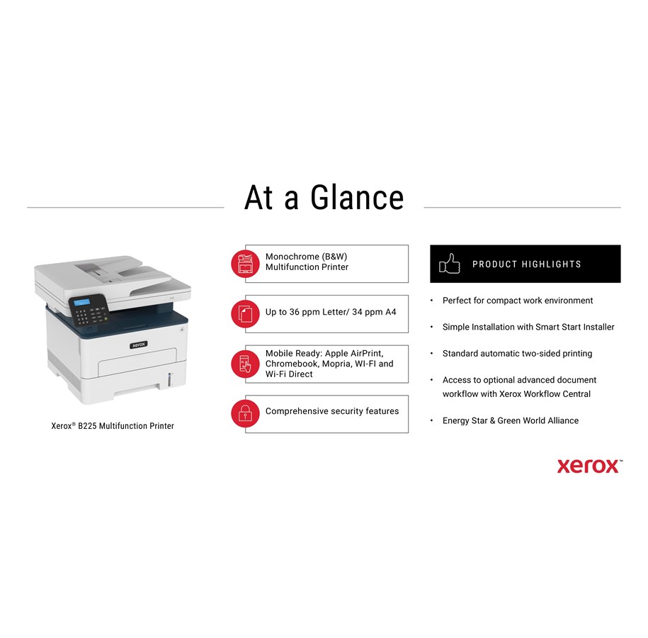 Xerox B225 Laser All in One (B225V/DNI) Multifunktion - Einfarbig - Laser