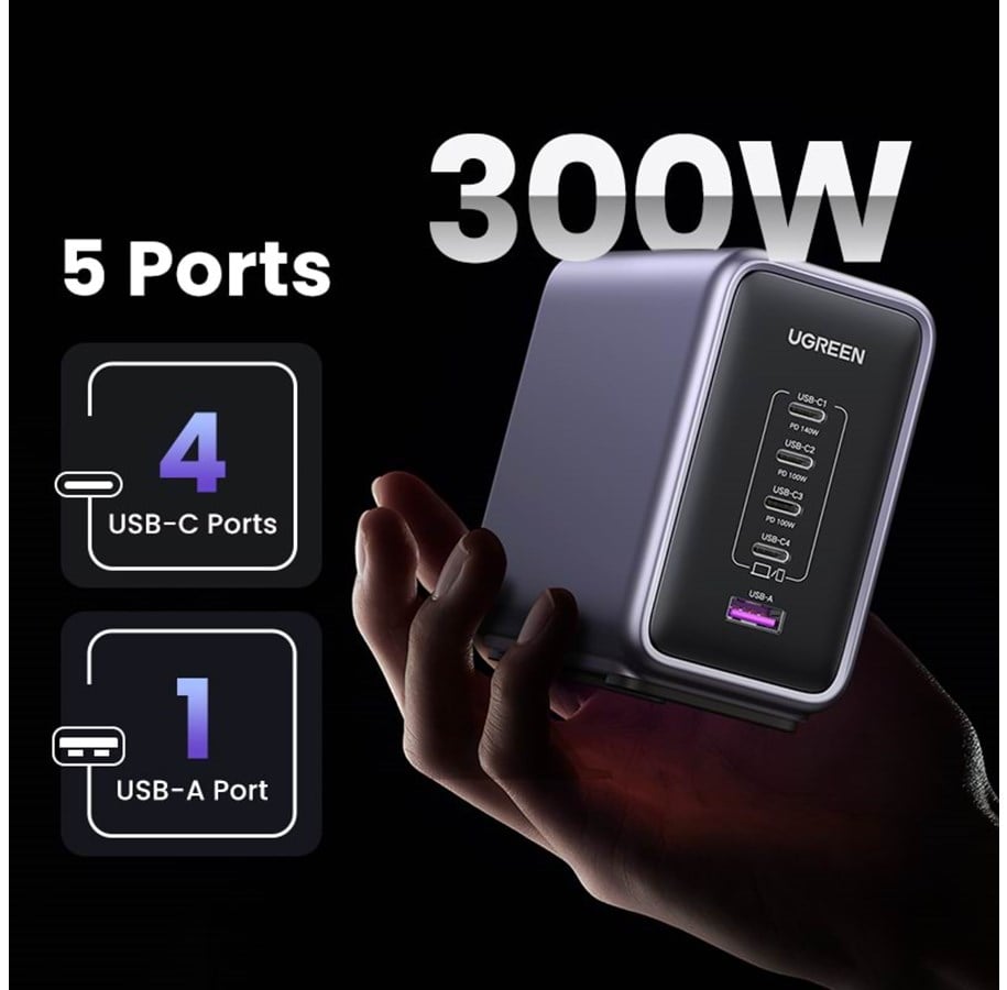 UGREEN 300 W Desktop Fast Charger 1 × USB-A + 4 × USB-C | Auf Lager