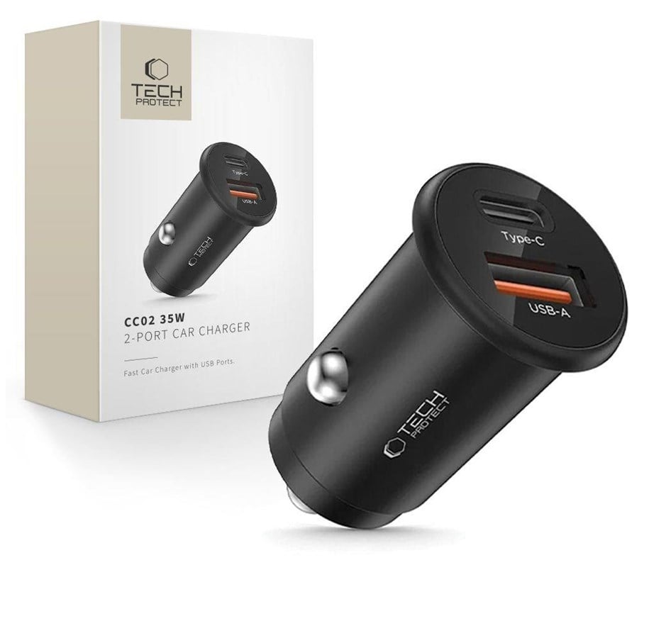Tech-Protect CC02 Car Charger 35W 2-Ports USB-C / USB-A - Black